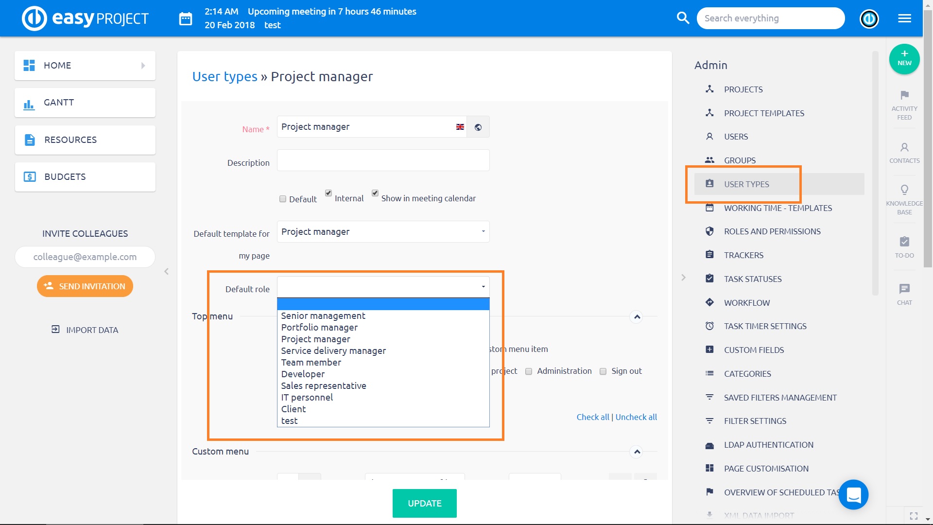 User types - Easy Project