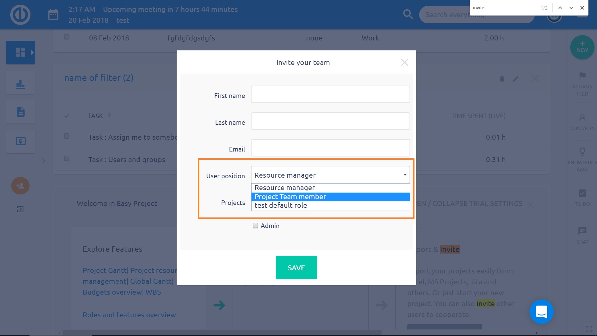 User types - Easy Project