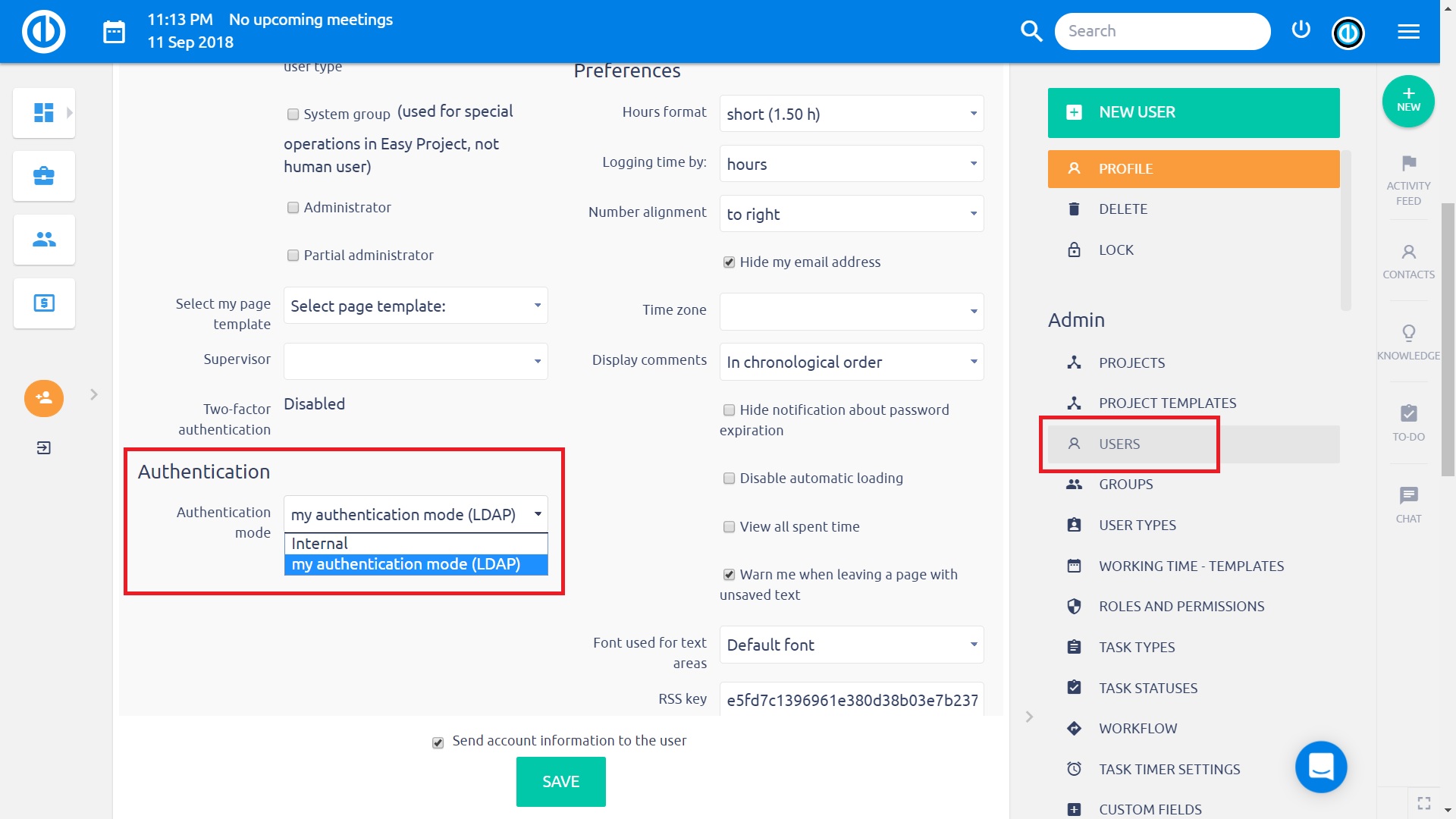 LDAP authentication - Easy Project