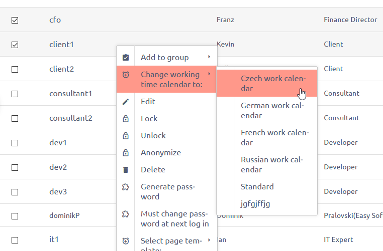 Working time calendar - Easy Project